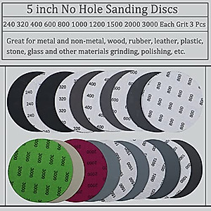 Aewio 30PCS 5 inch No Hole #240-#3000 Wet Dry Sanding Discs 240 320 400 600 800 1000 1200 1500 2000 3000 Grit Sandpaper Compatible for Random Orbital Sanders (#240-#3000 10Kind Grit Each 3PCS)