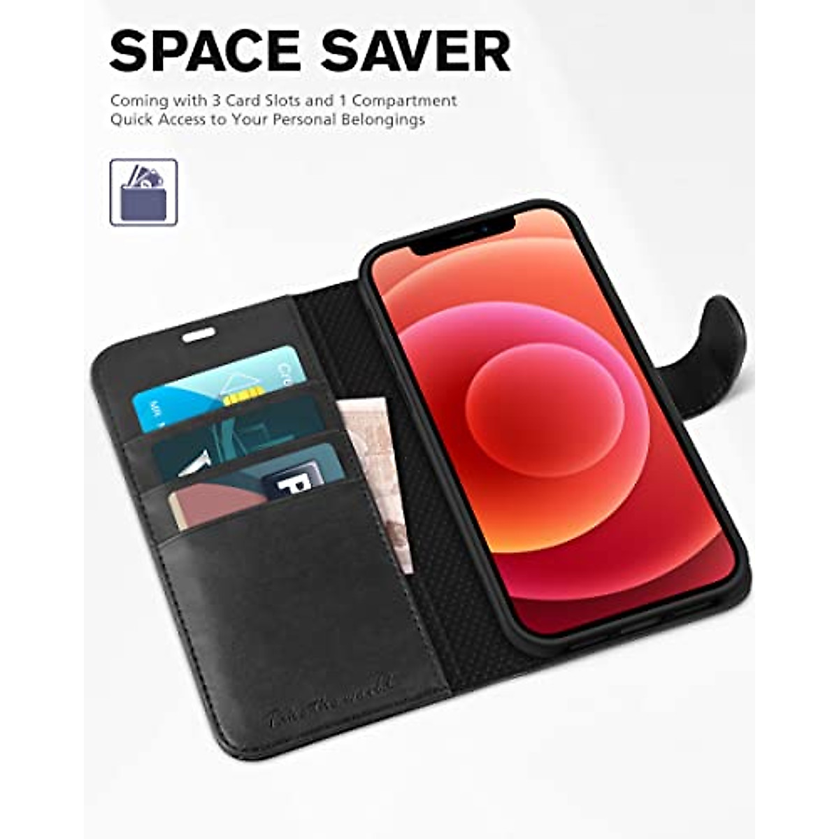 TUCCH Wallet Case for iPhone 12 Pro/iPhone 12 5G, RFID Blocking Card Slot Stand [Shockproof TPU Interior Case] PU Leather Magnetic Protect Flip Cover Compatible with iPhone 12/12 Pro 6.1-inch, Black