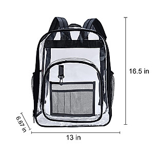 AONETIGER Clear Black Backpack Heavy Duty PVC with Reinforced Strap,Transparent Water-Resistant Backpack for Shool Work