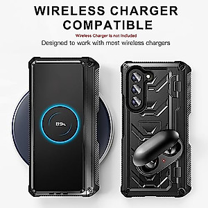 BAILI Galaxy Z Fold5 Case with Kickstand & S Pen Holder, 360°Protective Mech-Shaped Drop-Resistant Z Fold5 Cover with HD Screen Film,Support Wireless Charging Shell for Samsung Galaxy Z Fold5-Black