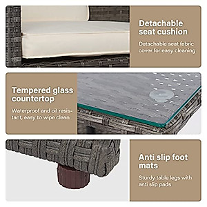 PayLessHere Outdoor Patio Furniture Set 3 Pieces Space-Saving Modern Wicker Bistro Set Rattan Dining Set, Conversation Rattan Chair Set of 2 with Dining Table for Lawn Balcony Poolside Backyard,Khaki