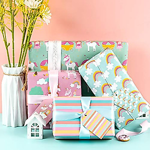 MAYPLUSS Birthday Wrapping Paper Jumbo Sheet - 8 Folded Flat - Pink Unicorn - 27.5 inch X 39.4 inch Per Sheet