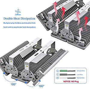 Kekeou Stadium Lights LED Flood Lights Outdoor 300W 33000LM 6500K Flood Lights Outdoor IP67 Waterproof 300 Watt Exterior Flood Lights with 3 Adjustable Heads for Yard