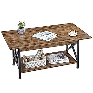 GreenForest Coffee Table Large 43.3 x 23.6 inch Farmhouse Rustic with Storage Shelf for Living Room, Easy Assembly, Walnut