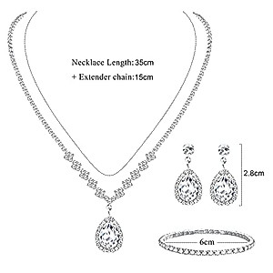 THUNARAZ Silver Bridal Jewelry Set Rhinestone Crystal Necklace Bracelet Dangle Earrings for Women Brides Bridesmaid Prom Costume Accessories