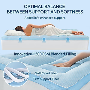 BEDELITE Pillow Top Mattress Topper for Back Pain Relief(1200GSM Down Alternative), Cooling Mattress Topper Queen Size for Hot Sleepers, Extra Thick Quilted Mattress Pad Cover with 8"-21" Deep Pocket