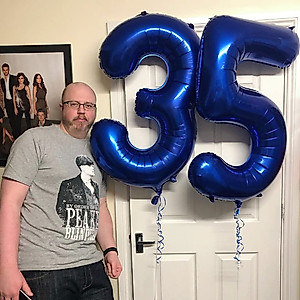 Number 5 Balloon 40 Inch for 5th Birthday Decorations, 15 25 35 50 Mylar Big Navy Blue Foil Number Balloons for Wedding Anniversary Party Decor