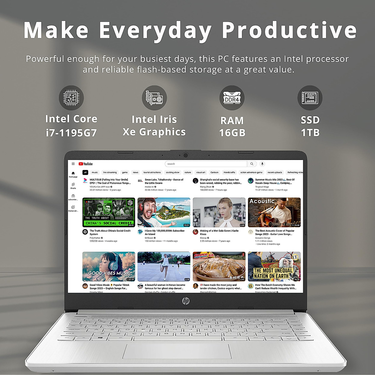 HP 14" FHD Thin & Light Laptop, Intel Core i7-1195G7, 16GB RAM, 1TB PCIe SSD, Intel Iris Xe Graphics, True Vision HD Camera, Backlit Keyboard, Wi-Fi 6, Bluetooth, Win 11, Silver, 32GB USB Card