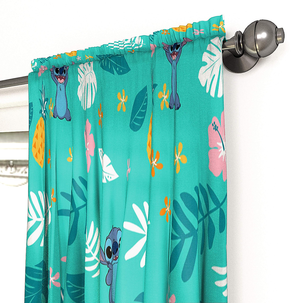 Jay Franco Disney Lilo & Stitch Aloha Stitch 63" Inch Drapes - Beautiful Room Décor & Easy Set Up, Bedding - Curtains Include 2 Tiebacks, 4 Piece Set (Official Disney Product)