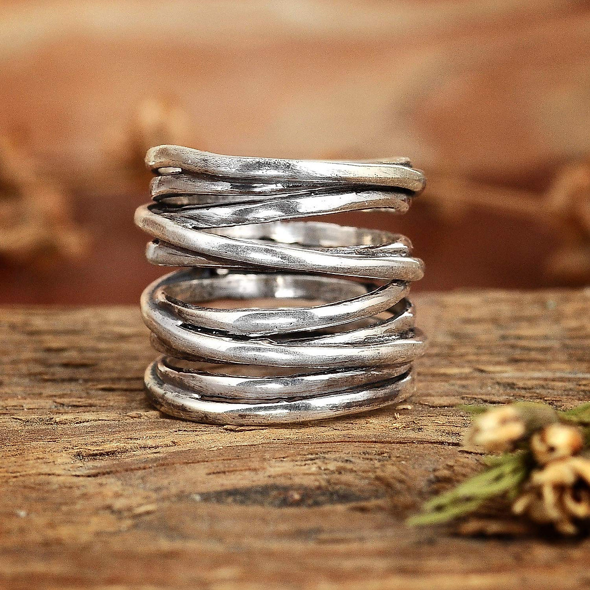 Boho-Magic 925 Sterling Silver Band Rings for Women Wide Wrap Statement Ring (7)