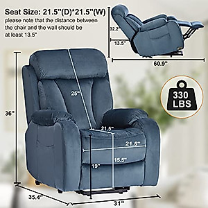 QKFF Power Lift Chair Recliners for Elderly, Modern Adult Power Lift Recliner, Velvet Upholstery Electric Lift Chair Recliner with Side Pocket for Living Room (Blue)