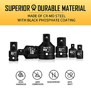 BOEN 8 Piece Impact Socket Adapter and Reducer Set, 1/4" 3/8" 1/2" 3/4" Drive Socket Adapter Set with Durable Case for Impact Driver Conversions (Upgraded)
