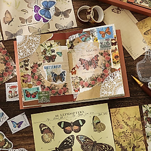 emmoolife Vintage Aesthetic Scrapbooking Supplies Kit, Flowers Botanical Bullet Junk Journal Kit with Journaling Supplies, Tweezers, A6 Grid Notebook,Stationery,Sticker, Birthday Craft Gift for Adult