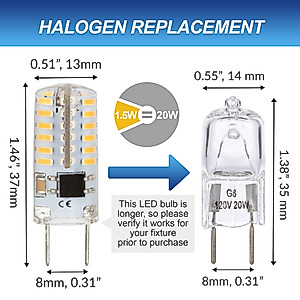 Simba Lighting G8 LED Dimmable Light Bulb (10 Pack) 1.5W T4 37mm 20W Halogen Replacement for Accent Lights, Under Cabinet Puck Light, Desk Lamps, Pendant Lights, 120V JCD Bi-Pin Base, Soft White 3000K