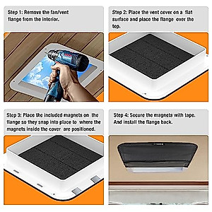 boslla Magnetic RV Skylight Vent Covers, Foldable Camper Window Blackout Shade 16"x16", Privacy Sunroof Window Cover for MaxxAir Fan, Fantastic Fan and RV Bathroom, Black