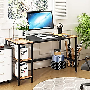 SogesHome 55inches Home Office Computer Desk with 2-Tier Storage Open Shelves, Living-Room Small Space PC Table Gaming Study Desk Workstation Writing Table Makeup Desk for Work, Study, Art, Makeup