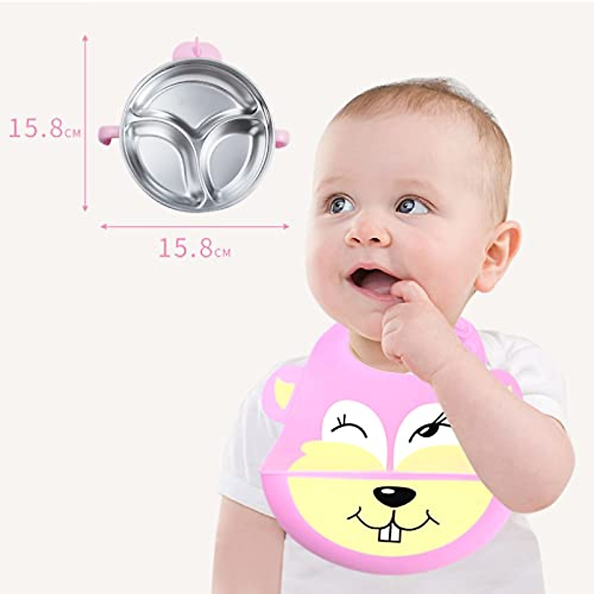 Qianliyer Stainless Steel Toddler Plates Set - Make Mealtime Fun and Warm With Insulated BPA Free Baby Bowl, Lid and Handle,Suction Bowls for Toddlers & Kids with Utensils (Pink)