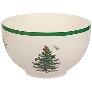 Spode Christmas Tree Collection Rice Bowl - Measured at 6", Use for Soup, Frozen Meals, Stews, and Sticky Rice Dinners, Made of Earthenware, Dishwasher and Microwave Safe