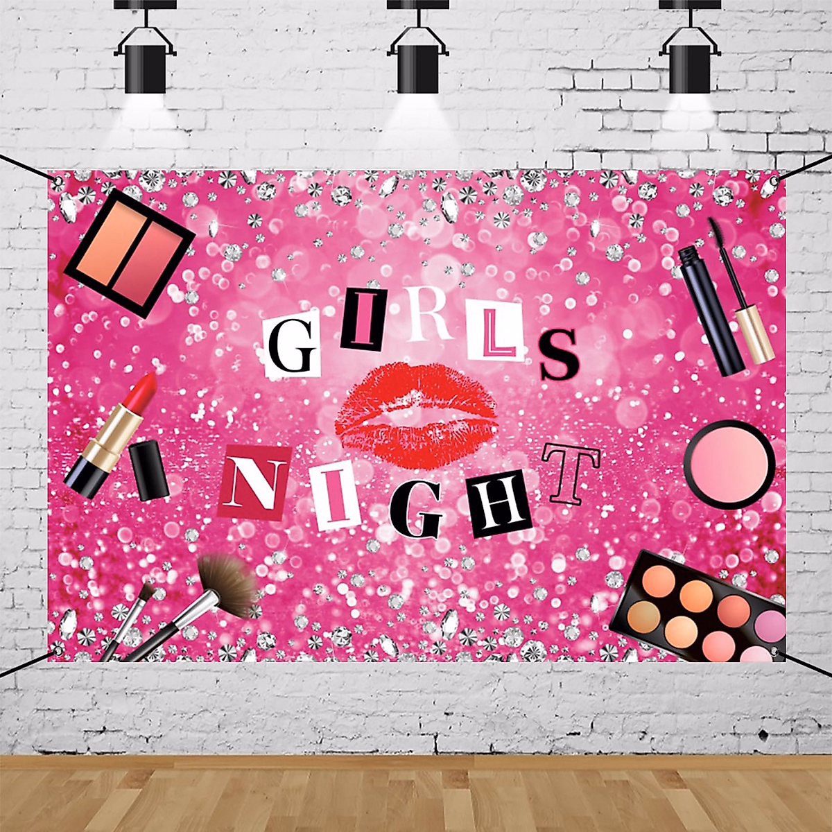 CSFOTO Polyester 6x3.6ft Girls Night Banner Ladies Girl Pink Glitter Background Banner Bridal Shower Night Bachelorette Party Decoration Banner Photography Booth Props