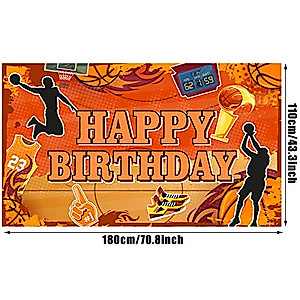 Basketball Happy Birthday Backdrop Banner Basketball Theme Party Decoration Sports Theme Birthday Photography Background Supplies Basketball Court Stars Photo Booth Props for Kids Boys Birthday Party