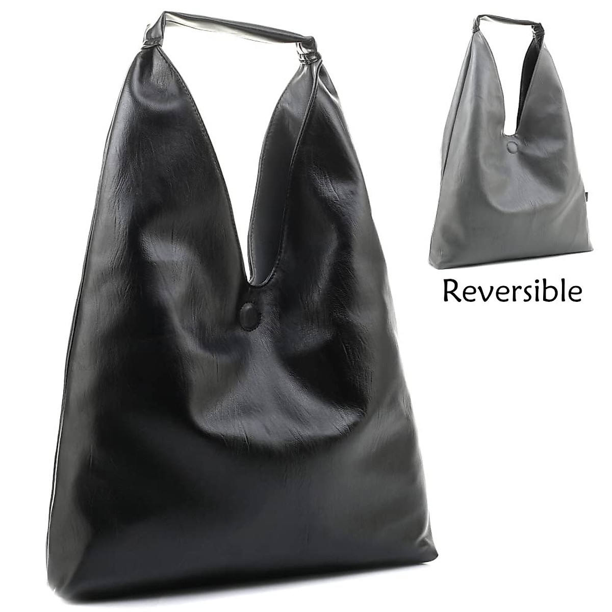 Reversible Large Oversized Vegan Leather Lightweight Simple Tote Handbag Purse (zBlack/Grey)