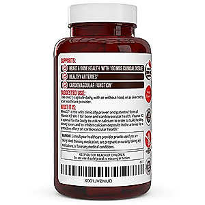 Vitamin k2 MK-7 Supplement 180mcg -Vitamin K2 Supports Bone & Heart Health for Cardiovascular Calcium Absorption from Arteries- 60 Easy to Swallow Vegetable caps of MenaQ7 K2 MK7