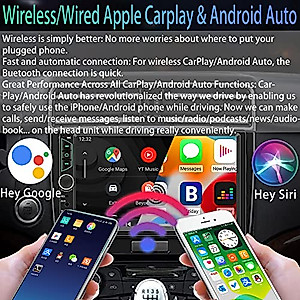 Double Din Car Stereo with Wireless Apple Carplay,Wireless Android Auto,7 inch HD Touch Screen Car Radio with Bluetooth, Car Audio Receiver with Backup Camera,Mirror Link,FM/USB/AUX/TF/Subwoofer