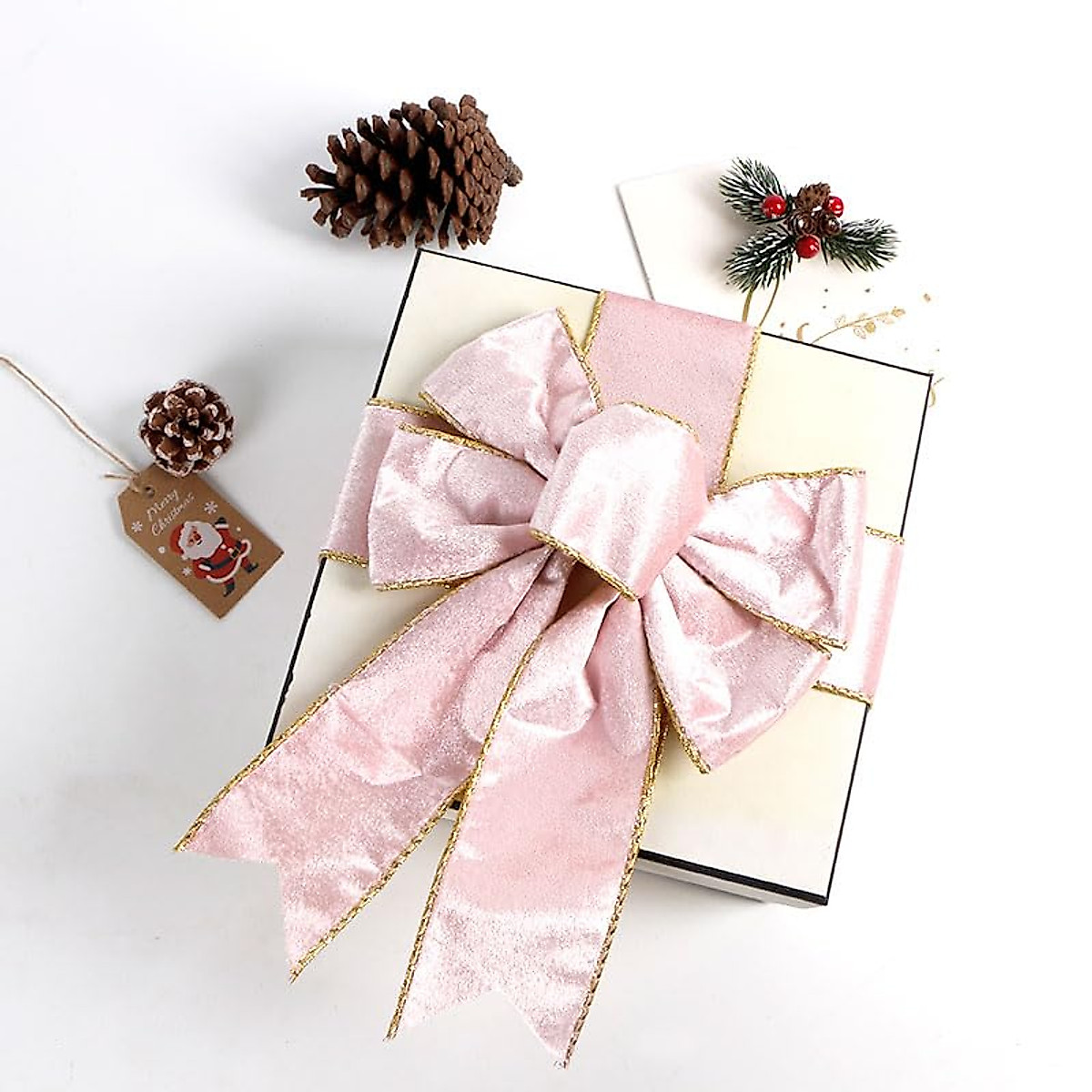 Pink Wide Velvet Ribbon Wired for Christmas Tree, Garland, Wreath, 2.5 Inch 5 Yards