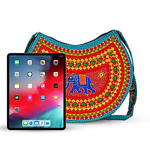 North Creed Crossbody Elephant Flora Embroidery Shoulder Bag, Indian Ethnic Travel Handbag with Zipper Pocket- Blue