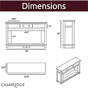Cambridge San Jose 57'' Electric Fireplace with Crystal Insert, Multi-Color LED Flame, Remote, and Adjustable Heat Settings