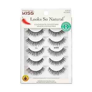 KISS Looks So Natural, False Eyelashes, Shy', 12 mm, Includes 5 Pairs Of Lashes, Contact Lens Friendly, Easy to Apply, Reusable Strip Lashes, Glue On