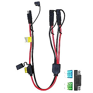 GMURA SAE Cable Splitter 10AWG Y-Splitter 1 to 2 SAE Extension Cable with 30A Inline Fuse Holder and SAE Polarity Reverse Adapter for Solar Panel Automotive RV Portable Power Station