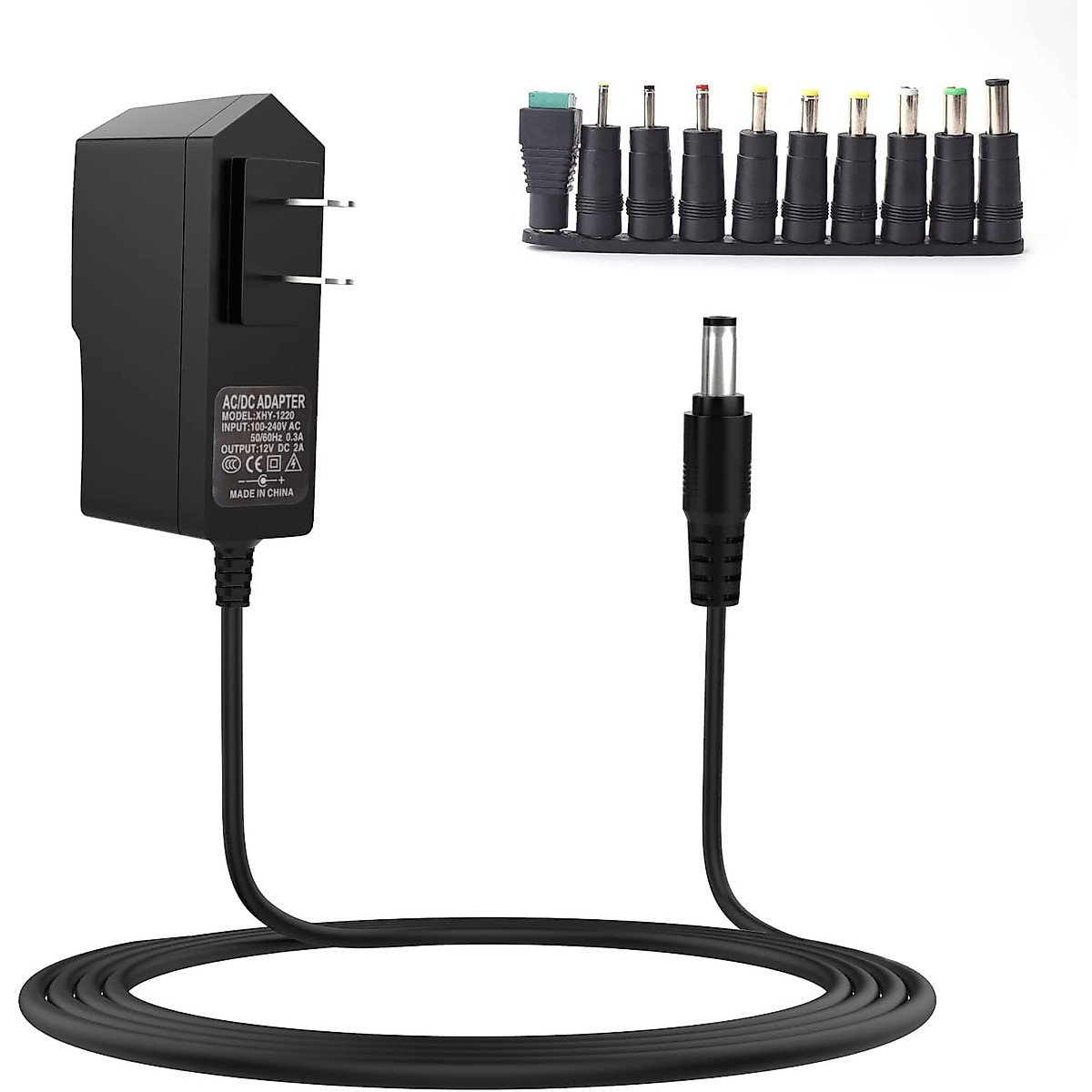 12V 2A AC Adapter Charger Replacement with 10 Tips, Regulated 12 Volts 2000mA Power Supply Cord for LED Strip Light, CCTV Camera, BT Speaker, GPS, Webcam, Router, DC12V Transformer (9.85ft)