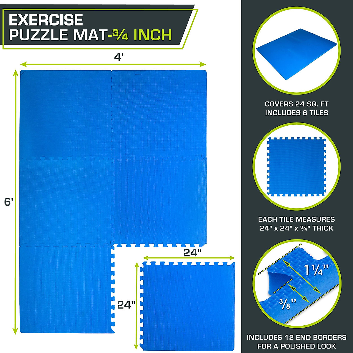 ProsourceFit Extra Thick Puzzle Exercise Mat ¾” and 1", EVA Foam Interlocking Tiles for Protective, Cushioned Workout Flooring for Home and Gym Equipment