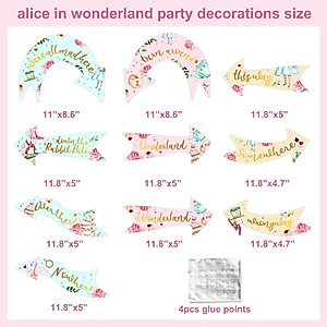 Alice in Wonderland Party Decorations, Fiesec Mad Hatter Tea Party Supplies Alice in Wonderland Hanging Swirl Sign Arrow Directional Sign Banner Yellow Blue Pink