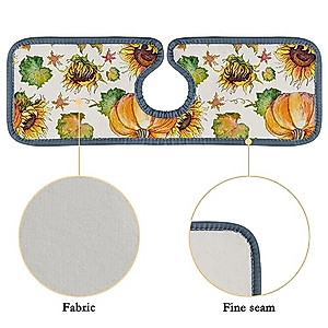 Kitchen Faucet Mat Splash Guard 2 Pieces Autumn Pumpkins Sunflowers Watercolor Absorbent Faucet Sink for Bathroom Counter,Faucet Counter Water Stains Preventer Drip Catcher