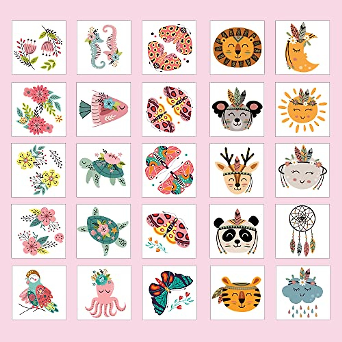 Kids Temporary Tattoos - Made in Europe Hypoallergenic, Pre-Cut, 50 Pcs Original Kid Tattoos, Designs with Sea World, Butterflies, Flowers, Motivational Words - Gift Tattoos for Boys and Girls
