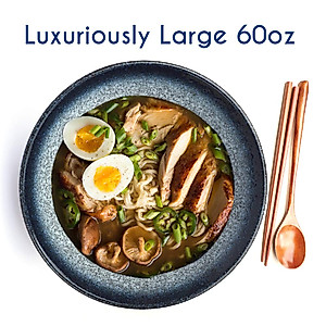 Evovee Japanese Ramen Bowls and Spoons Set 60 oz Ceramic Extra Large Asian Noodle Bowls Ramen Bowls and chopsticks and spoons set of 2 Japanese Bowls Pho Bowl Ramen Bowl Set 9 inch Blue