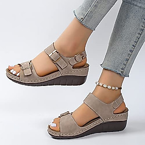 Sandals for Women Wide Width,Summer Comfy Platforms Sandals Shoes Beach Travel Shoe Casual Beach Sandals (Grey, 7)