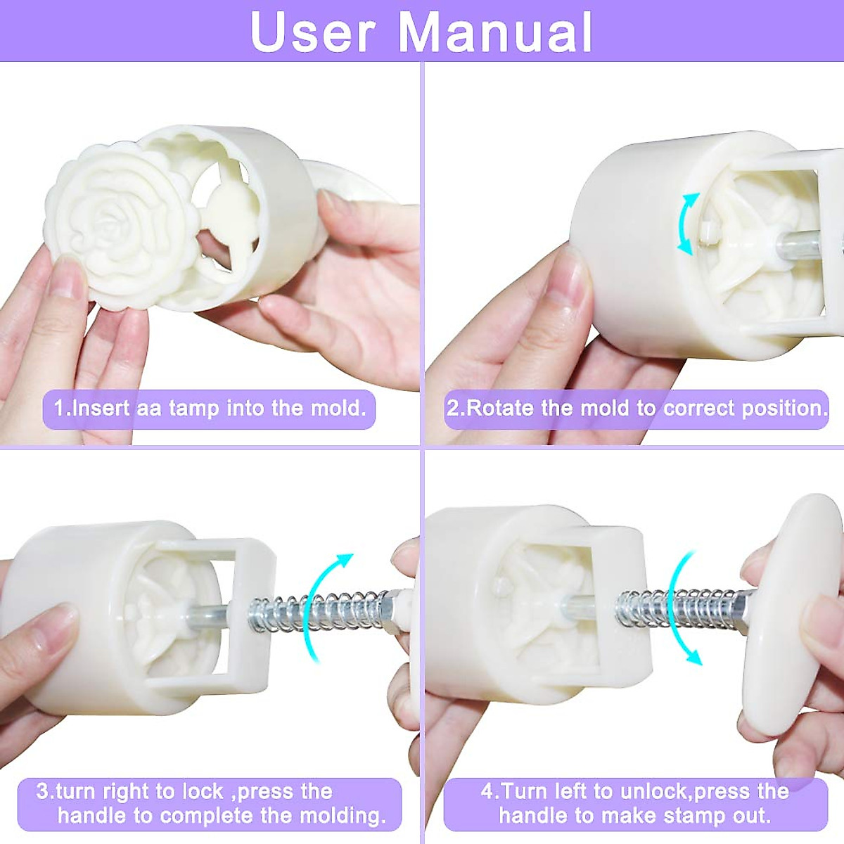 2 Pack Mooncake Mould with 12 Cookie Stamps, FineGood Flower Animal Moon Cake Mold Press 50g Hand Pressure Mooncake DIY Tools for Baking Cookies