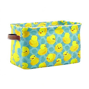 Rectangular Storage Bin Yellow Rubber Duck Basket with Handles - Organizer Bin for Toys, Books, Laundry Basket for Kids/Pets, Playroom