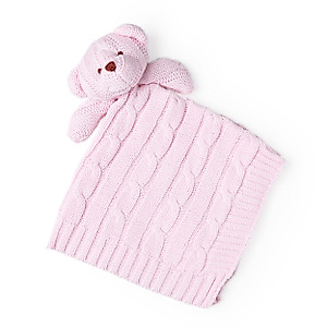 Baby Mode Pink Bear Knit Security Blanket, Size: 13'' W x 13'' H