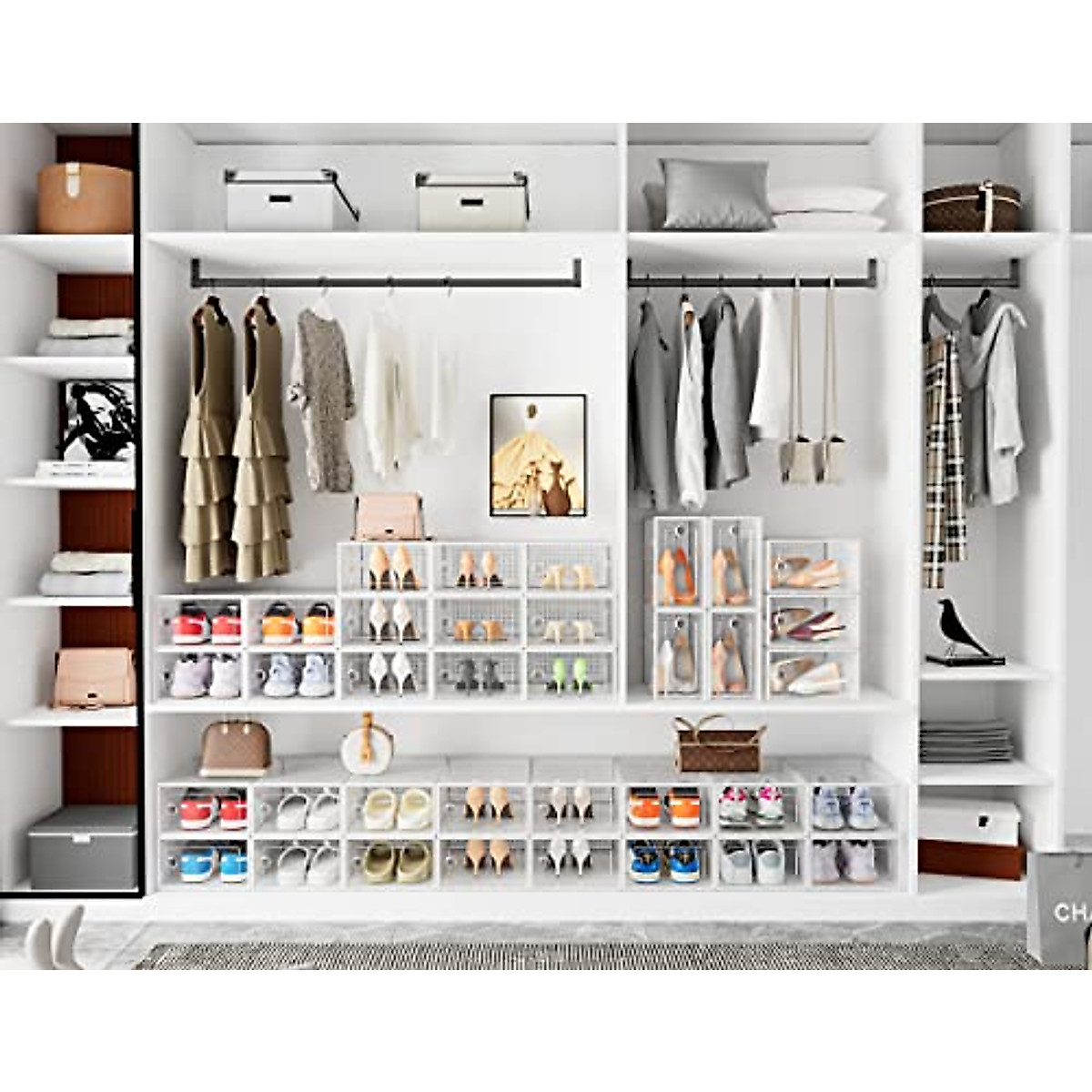 HOMIDEC 12 Pack Shoe Storage Box, Clear Plastic Stackable Sneaker Box, Shoe Organizer for Closet Under Bed Entryway(White)