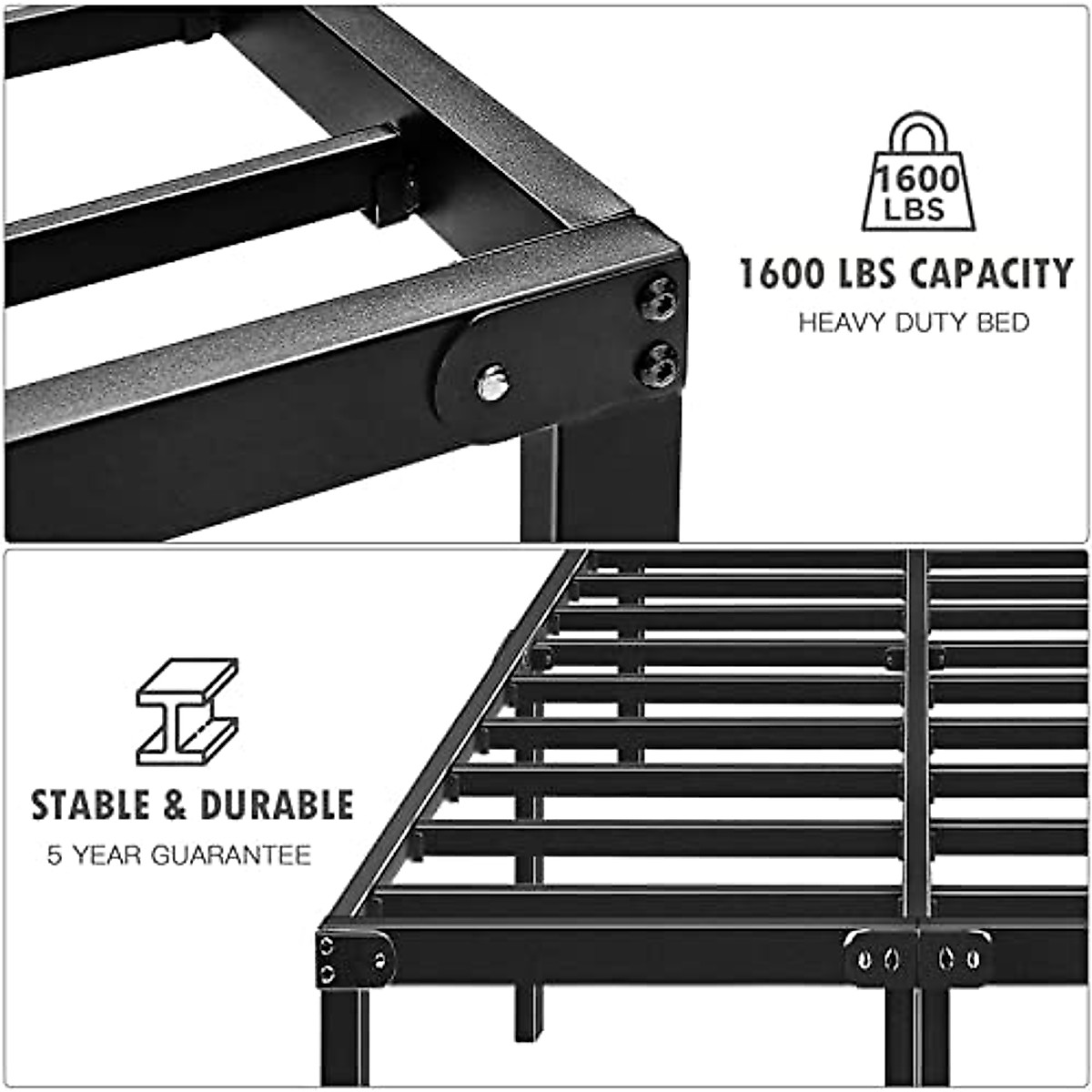 HAAGEEP Metal Platform Bed Frame Queen Size Heavy Duty 14 Inch Beds No Box Spring Steel Slat Frames with Storage Black, AQ