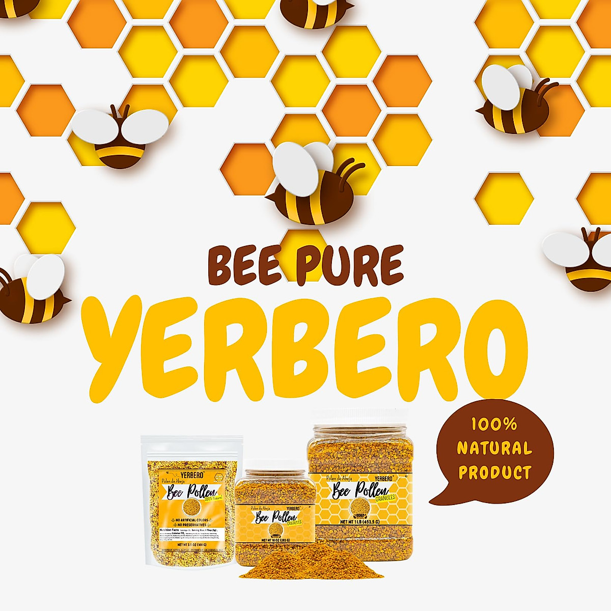 Yerbero - Premium Bee Pollen Granules 10 Oz (283g) | 100% Natural Pure Bee Pollen Raw Sweet Rich Flavor | Polen de Abeja 100% Natural.