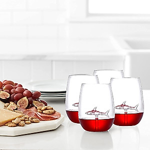 Shark Wine Glass, Premium Crystal Glasses with Shark Inside Shark Stemless Wine Glass, for Birthday Anniversary Wedding Party Christmas Father's Day Perfect for Red and White Wines（Set of 2）