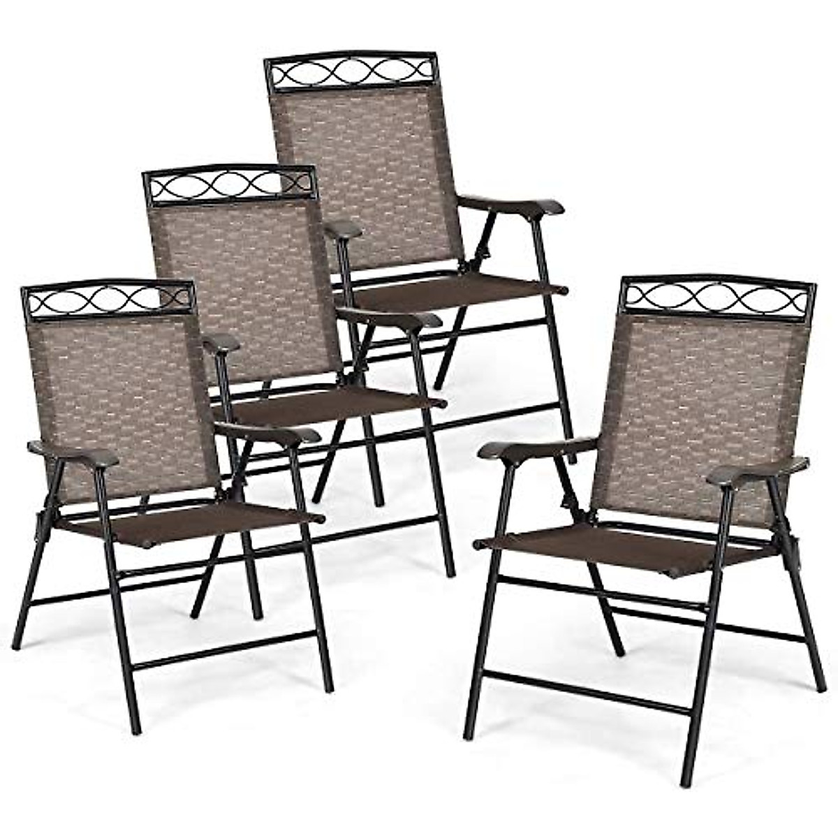 HAPPYGRILL 4-Piece Folding Chairs Outdoor Portable Dining Chair with Armrest for Camping Backyard
