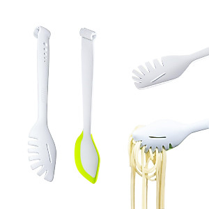 Grand Fusion 5 in 1 Tongs. Serving Set for Pasta or Salad, Herb Stripper, Sauce Spoon, Spatula - Scrapper,Fork and Spoon Spatula Grips. Heat Resistant, Non-Stick, and BPA Free