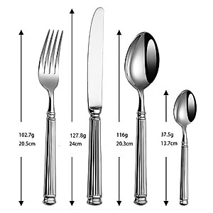 Taiyoko Silverware Set Flatware Stainless Steel Cutlery Striped Mirror Polished Kitchen Utensils Tableware Service with Steak Knives Dinner Fork Knife Spoon