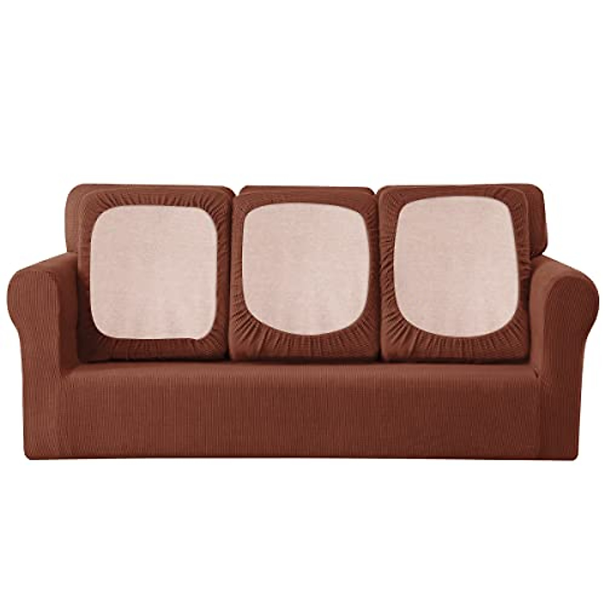 subrtex 7 Pieces Sofa Covers,Multifunctional Sofa Slipcovers with Separate Cushion Covers and Seperate Backrest Covers Furniture 3 Seaters Protector(Large,Brick)